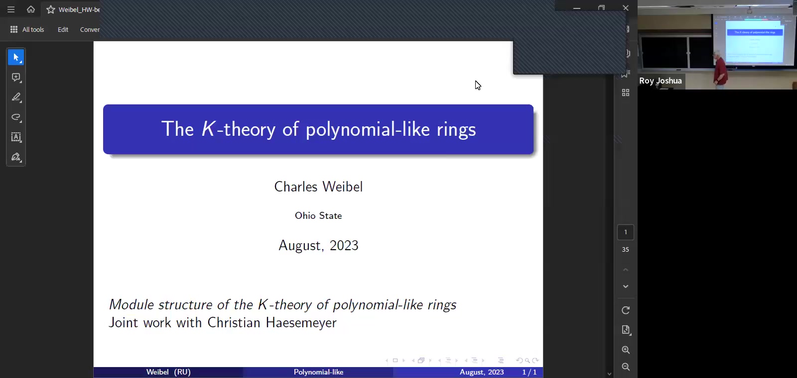 K-theory and Algebraic Cycles Conference: Talk by Charles Weibel with ...